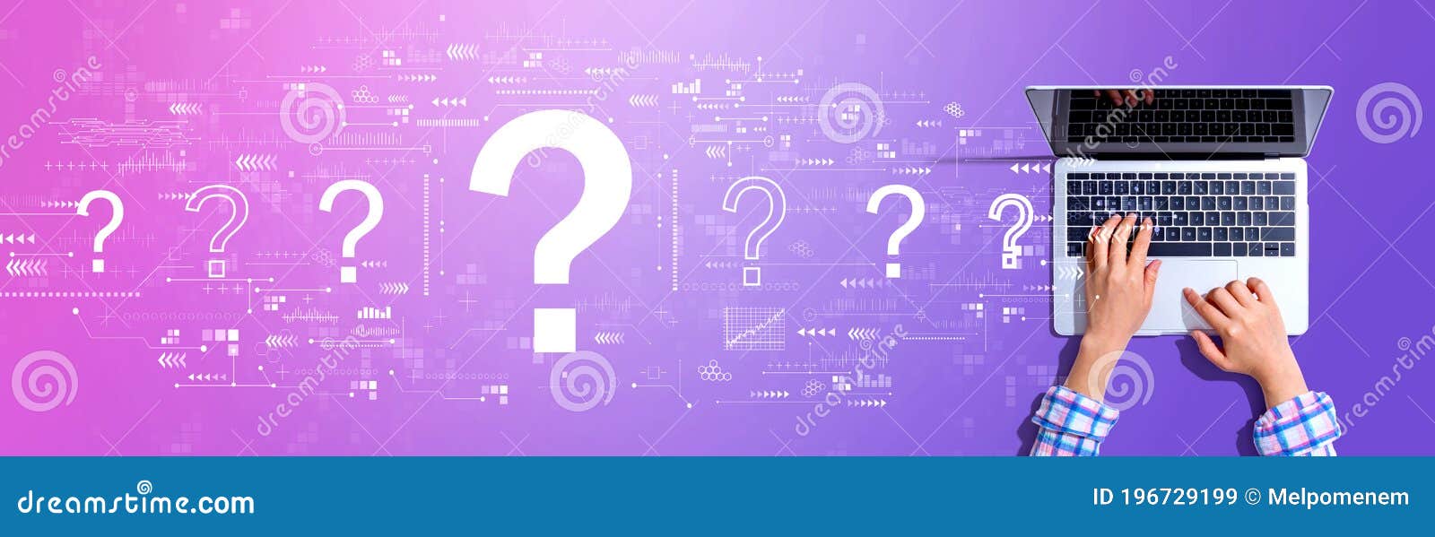 Question Marks with Woman Using a Laptop Stock Image - Image of flat ...