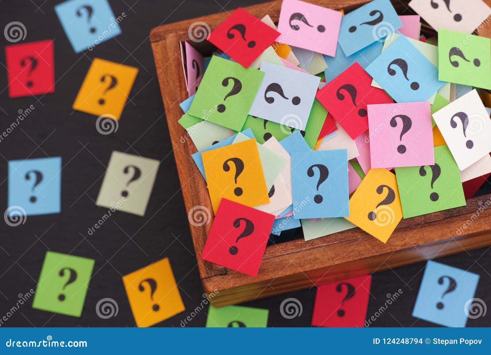 Question Marks in a Wooden Box Stock Photo - Image of idea, wooden ...