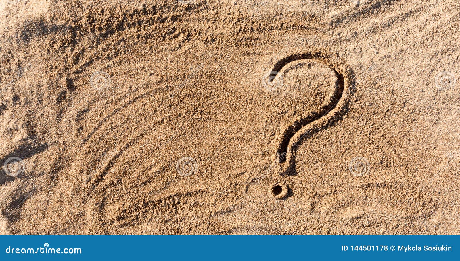 Question Marks Written on Beach Sand Close Up, with Copy Space Stock ...