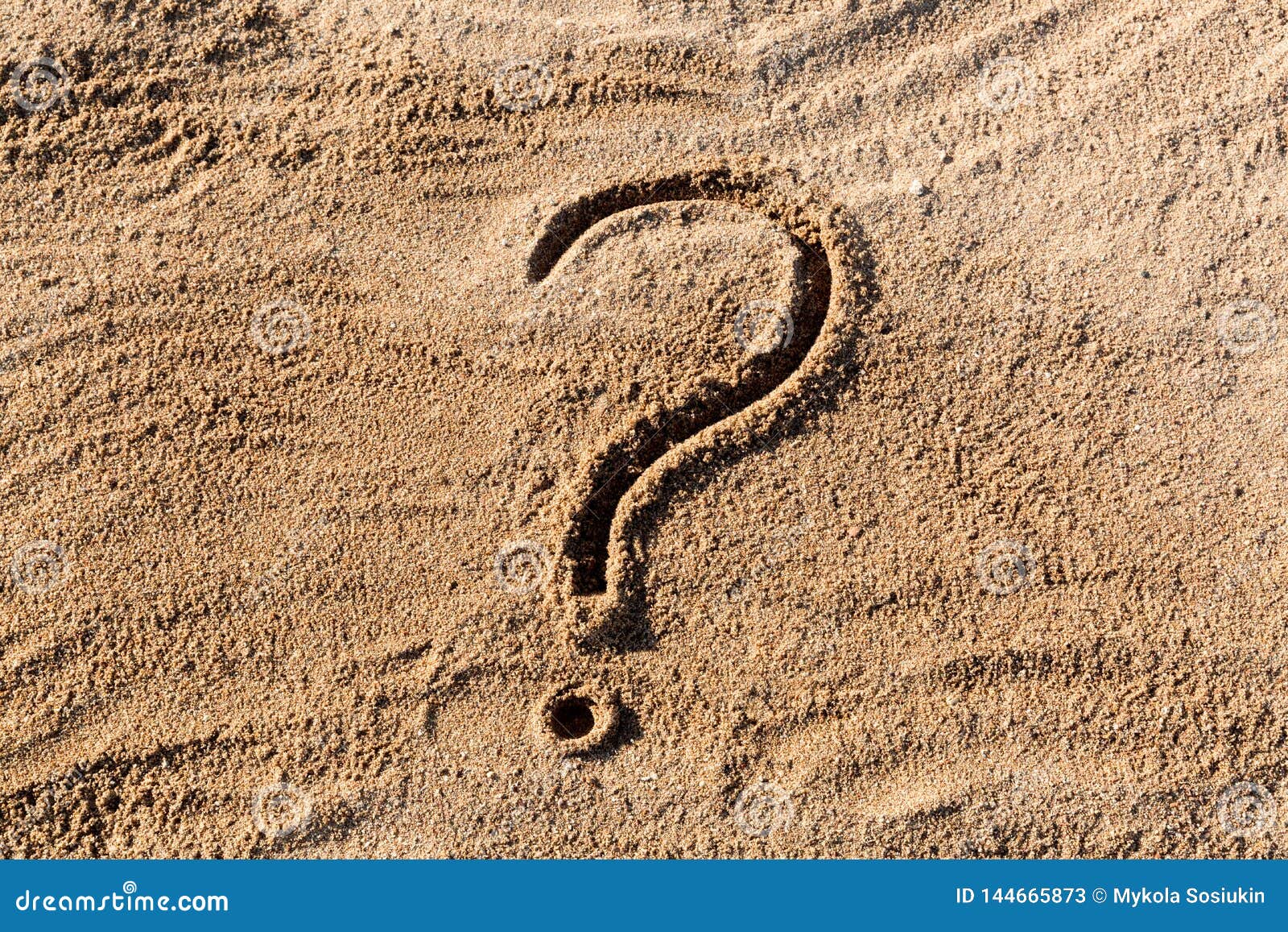 Question Marks Written on Beach Sand Close Up, with Copy Space Stock ...
