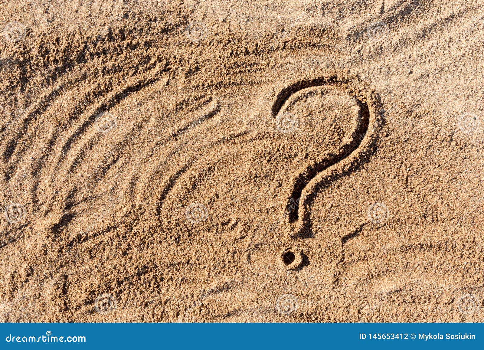 Question Marks Written on Beach Sand Close Up, with Copy Space Stock ...