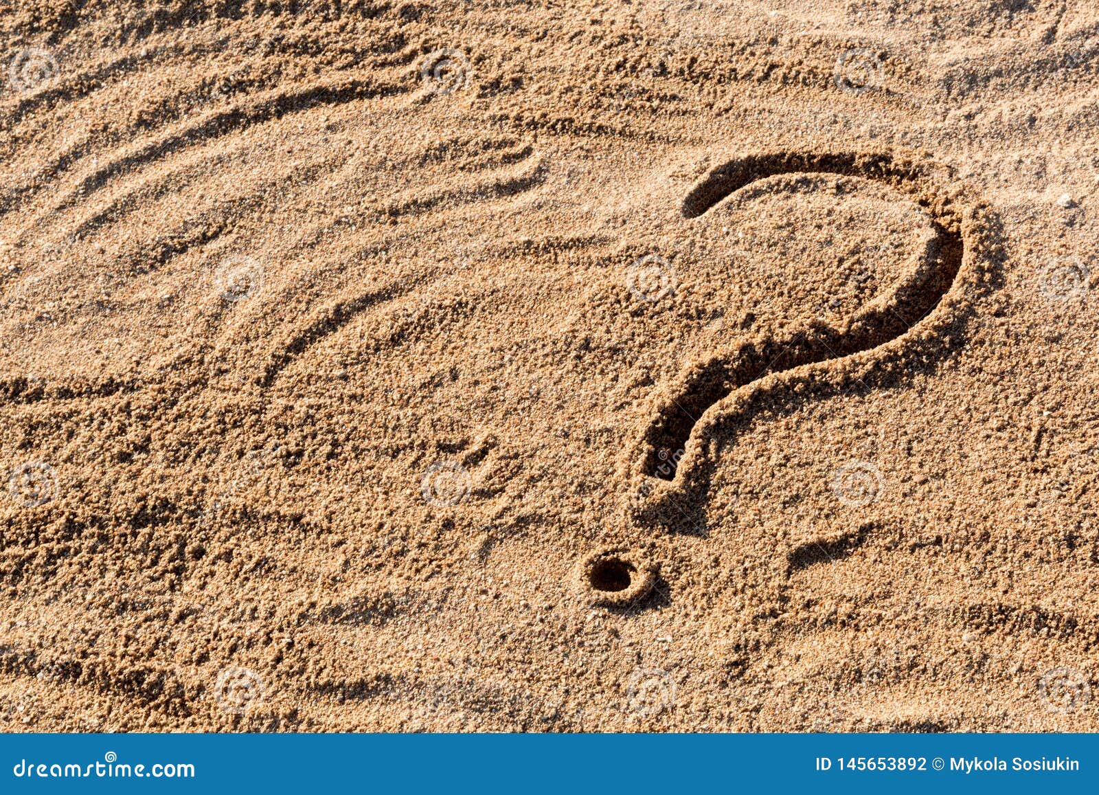 Question Marks Written on Beach Sand Close Up, with Copy Space Stock ...