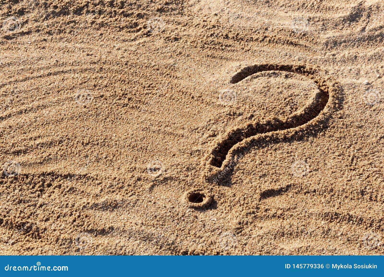 Question Marks Written on Beach Sand Close Up, with Copy Space Stock ...