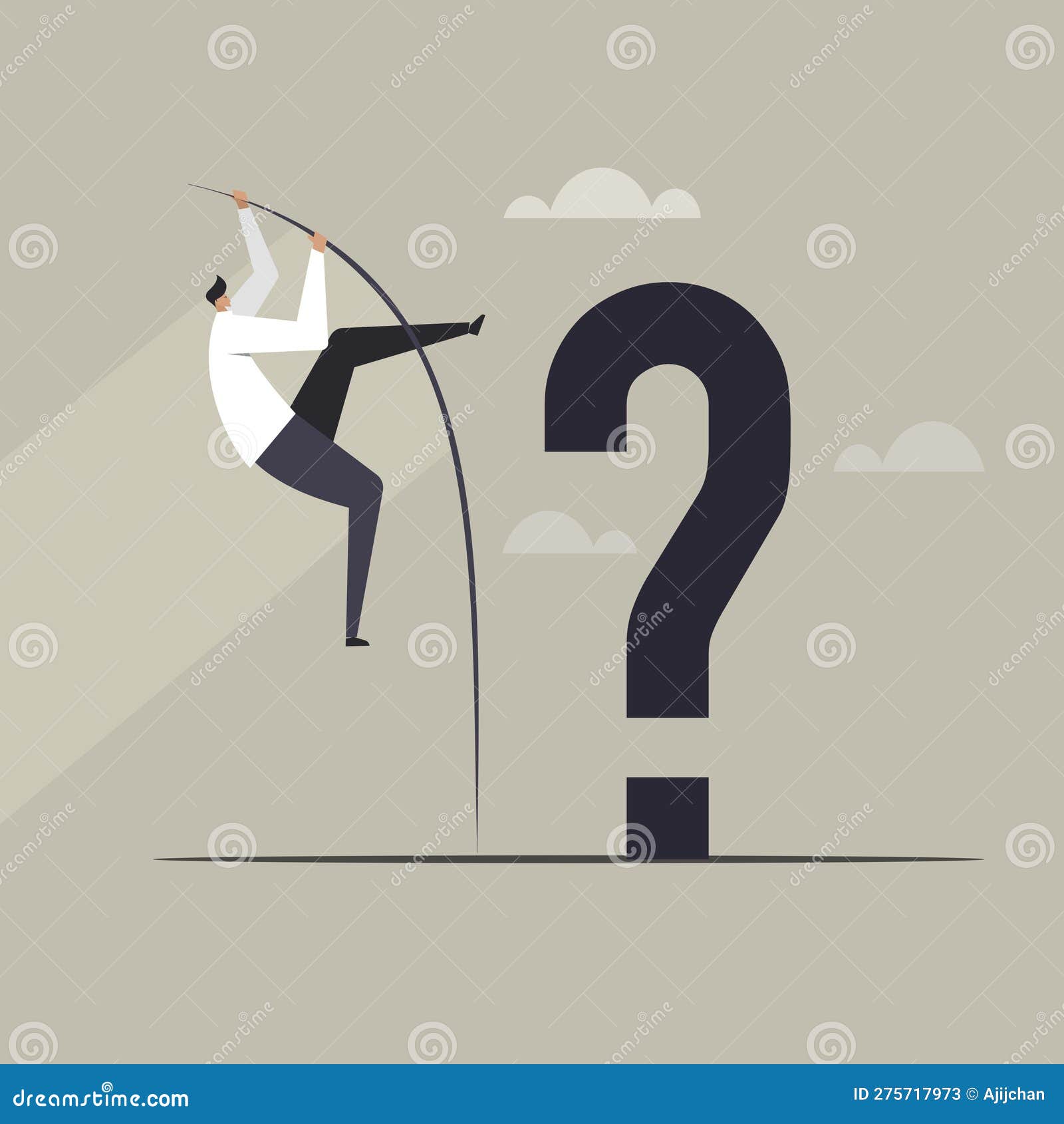 Businessman Pole Vaulting Over Challenge Trying To Reach Golden Trophy ...