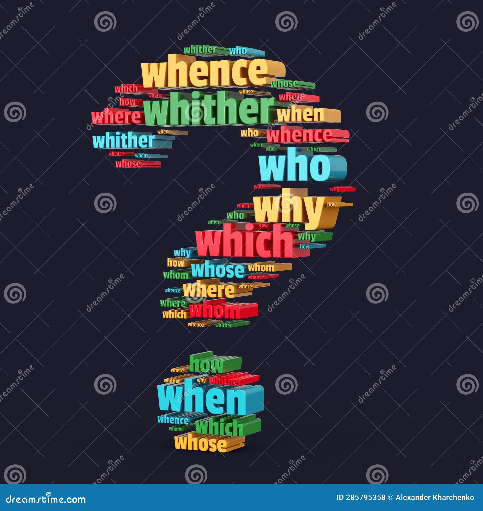 Question Words in Shape of Question Mark. 3d Rendering Stock ...