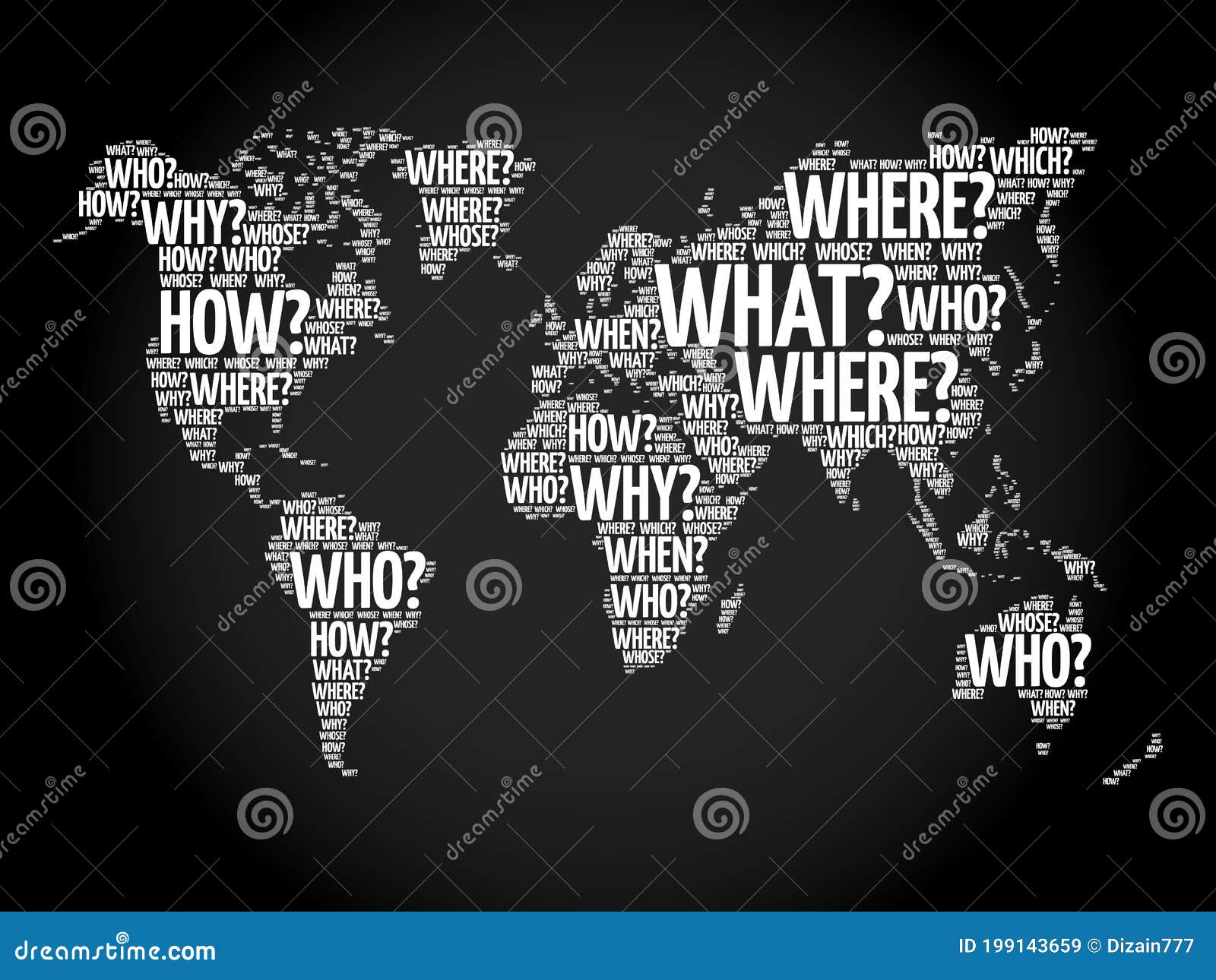 Question Words World Map in Typography Stock Illustration ...