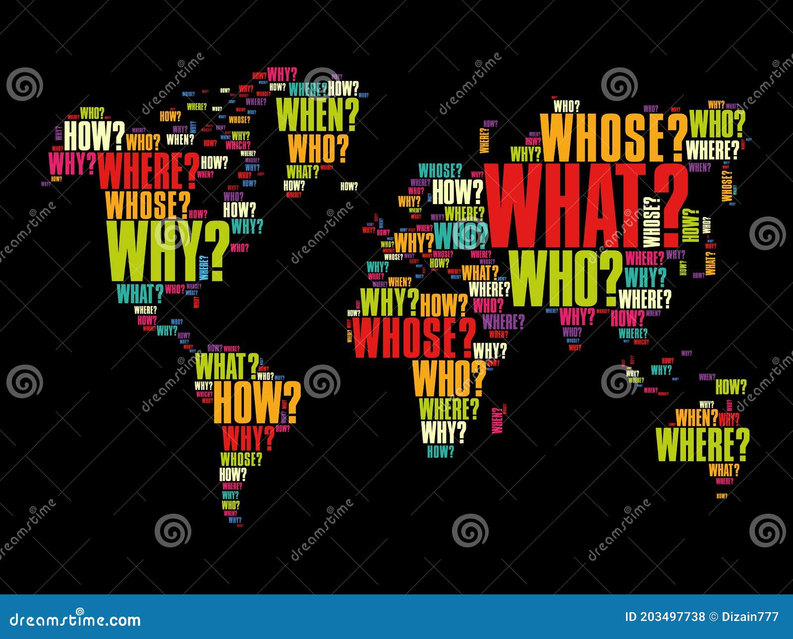 Question Words World Map in Typography Stock Illustration ...