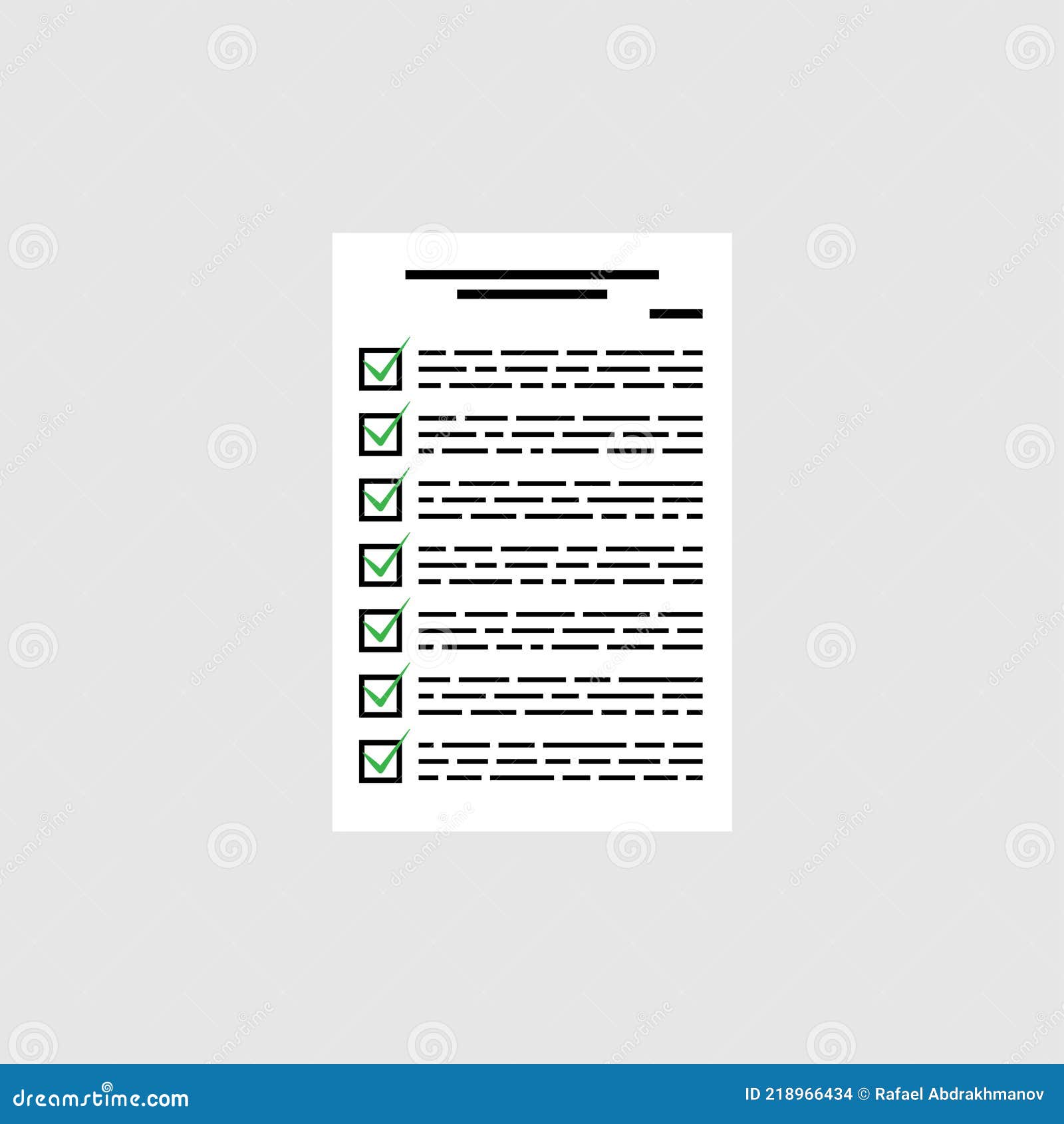 Questionnaire Checklist Form with Text and Green Answer Marks. Vector ...