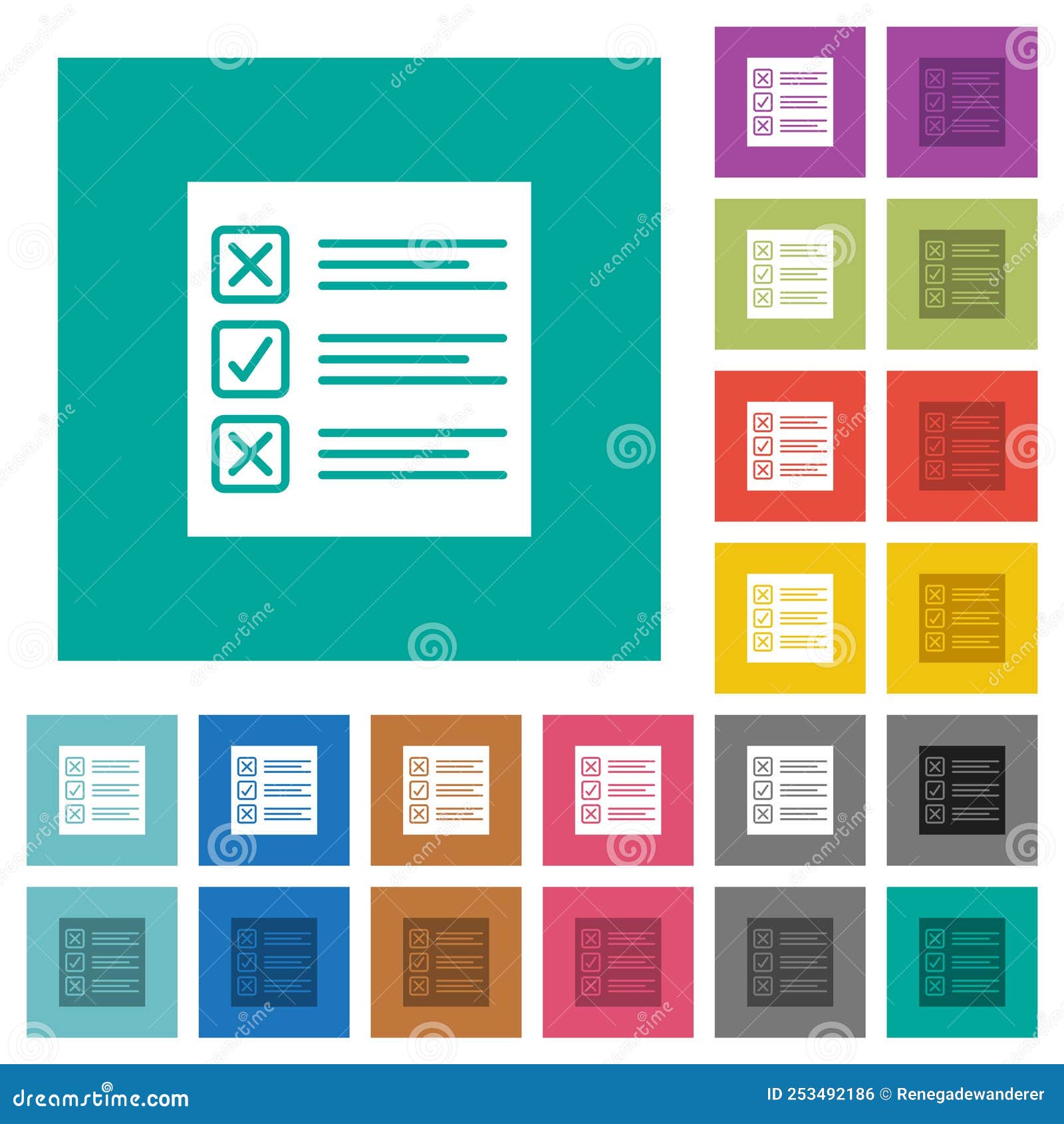 Questionnaire Paper Solid Square Flat Multi Colored Icons Stock Vector ...