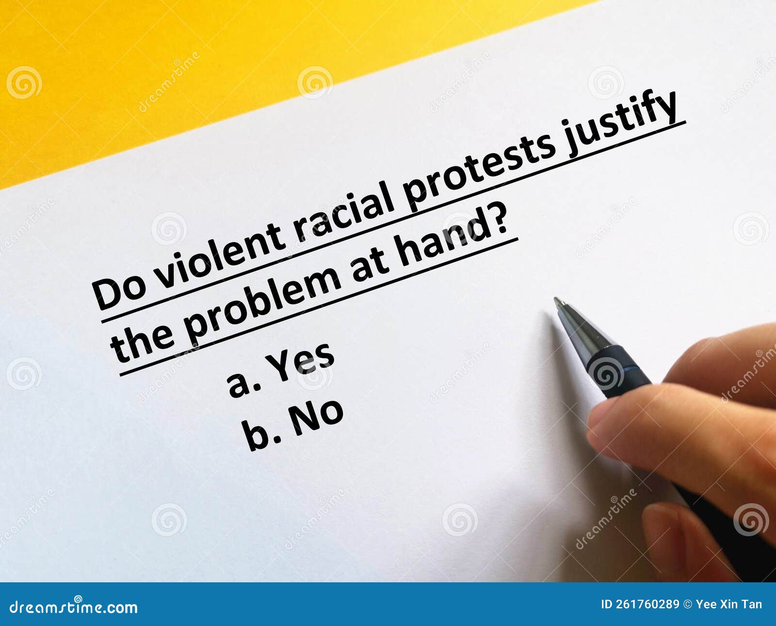 Questionnaire about racism stock image. Image of protests - 261760289