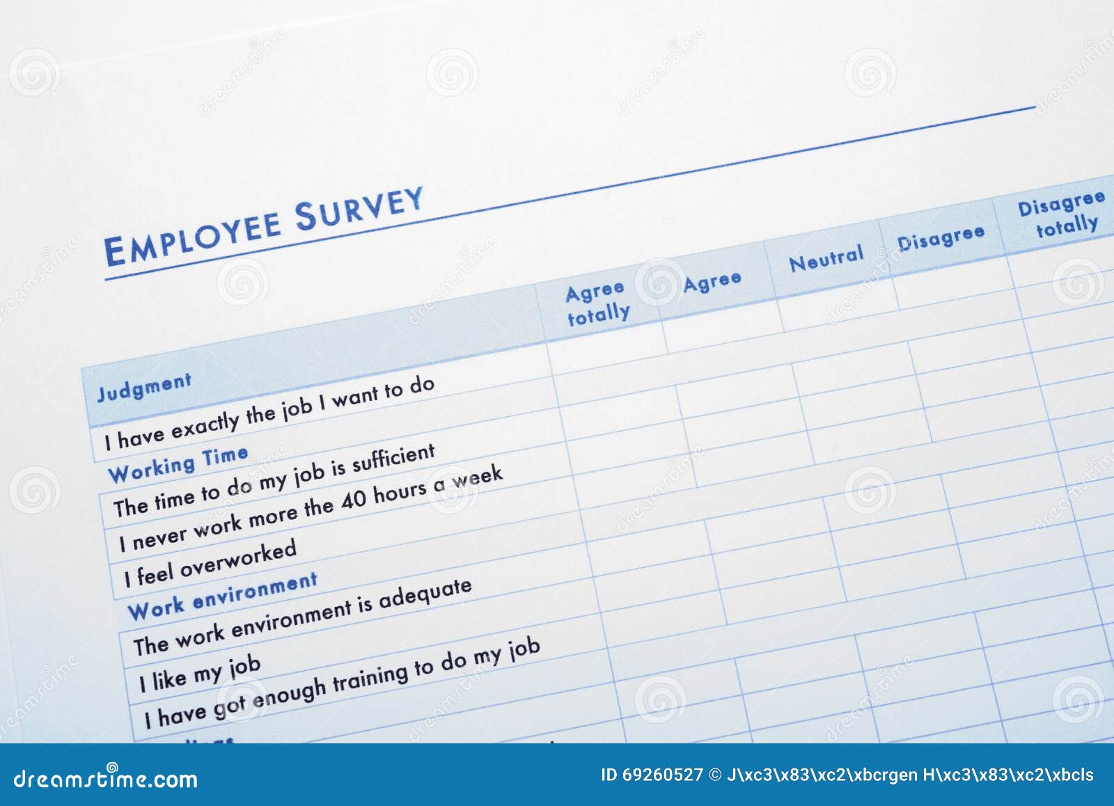 Questionnaire about Work and Environment for Employees Stock Image ...