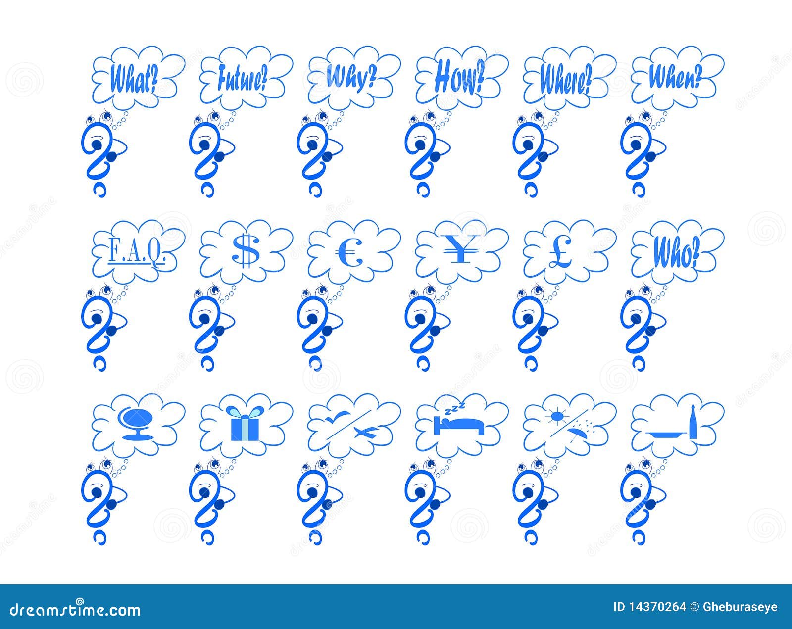 Question Mark with Different Questions in Mind Stock Illustration ...