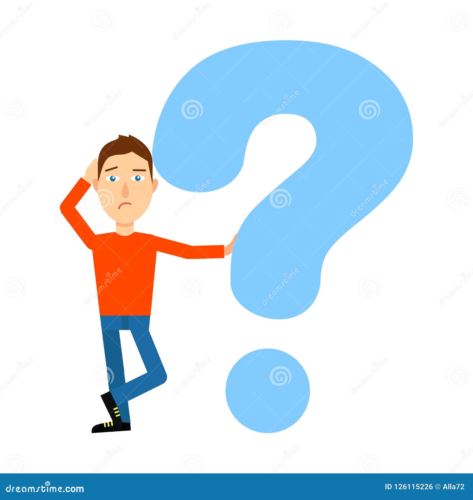 Questions Above Head. Puzzled Guy with Question Marks Stock Vector ...