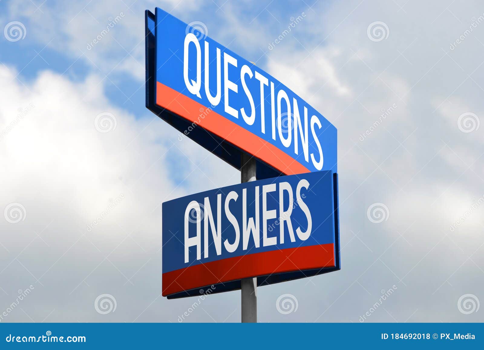 Questions and Answers - Street Sign, Sky in Background Stock Photo ...
