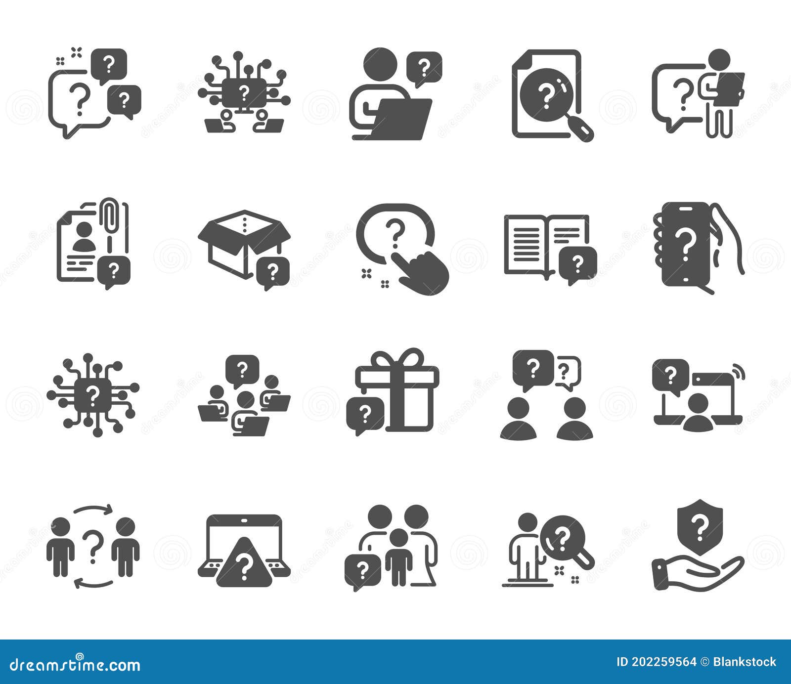 Questions Icons. Artificial Intelligence Computer, Phone with Question Mark, Problem Solve ...