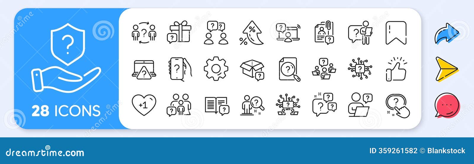 Questions Line Icons. Artificial Intelligence Computer, Phone with Question Mark, Problem Solve ...