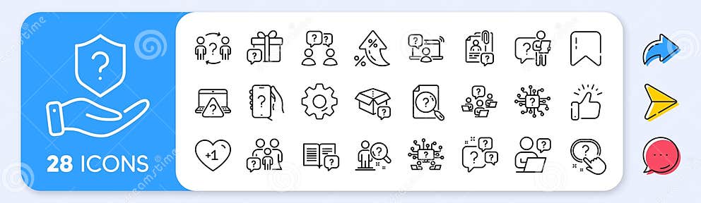 Questions Line Icons. Artificial Intelligence Computer, Phone with Question Mark, Problem Solve ...