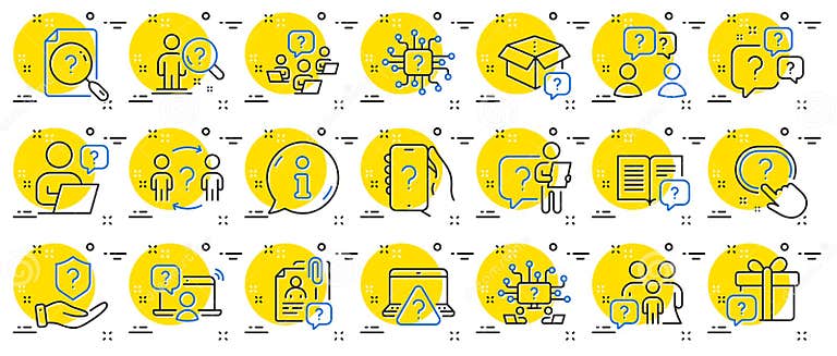 Questions Line Icons. Artificial Intelligence Computer, Phone with Question Mark, Problem Solve ...