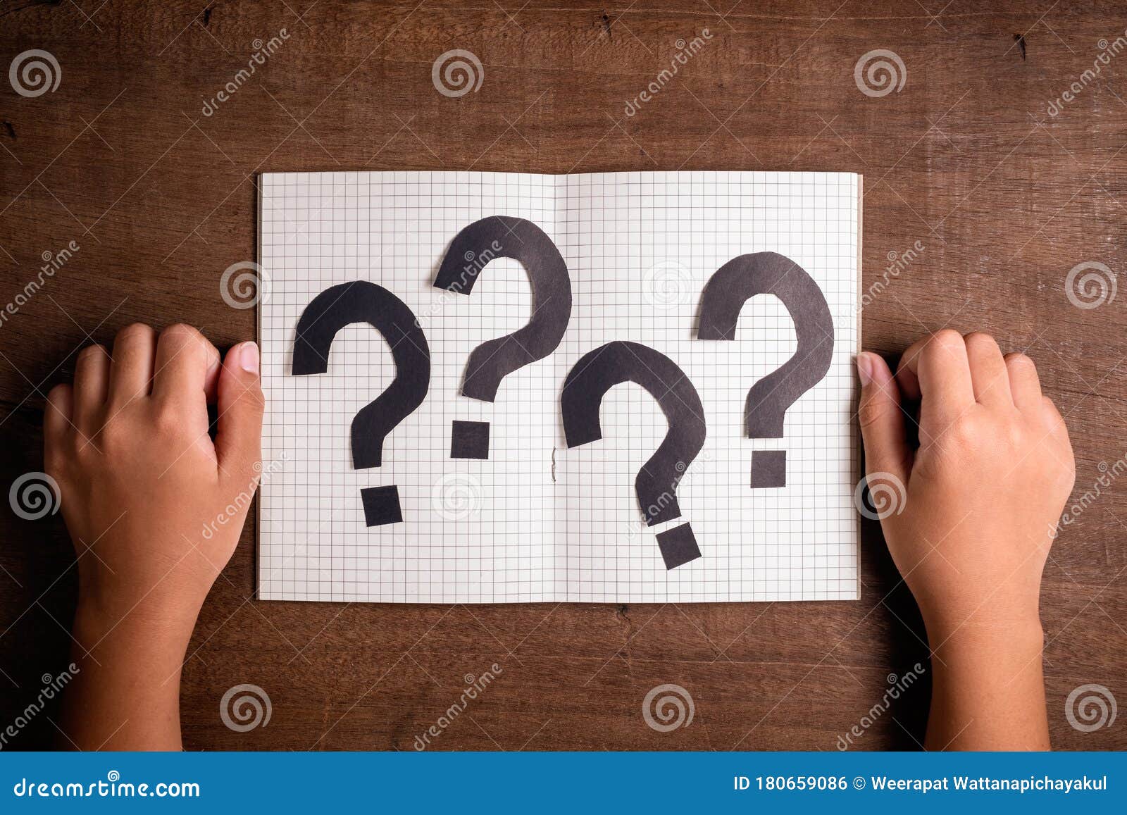 Questions on Notebook stock photo. Image of confused - 180659086
