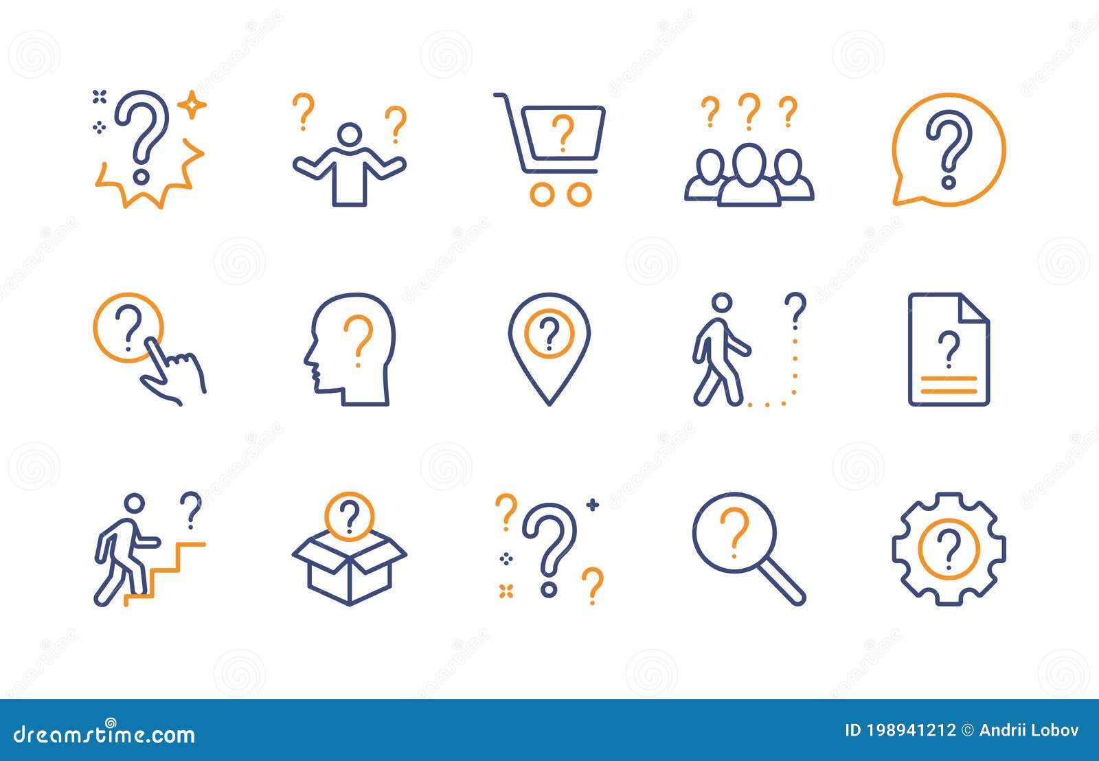 Questions and Problems, Ask and Think, Vector Color Linear Icons Set ...