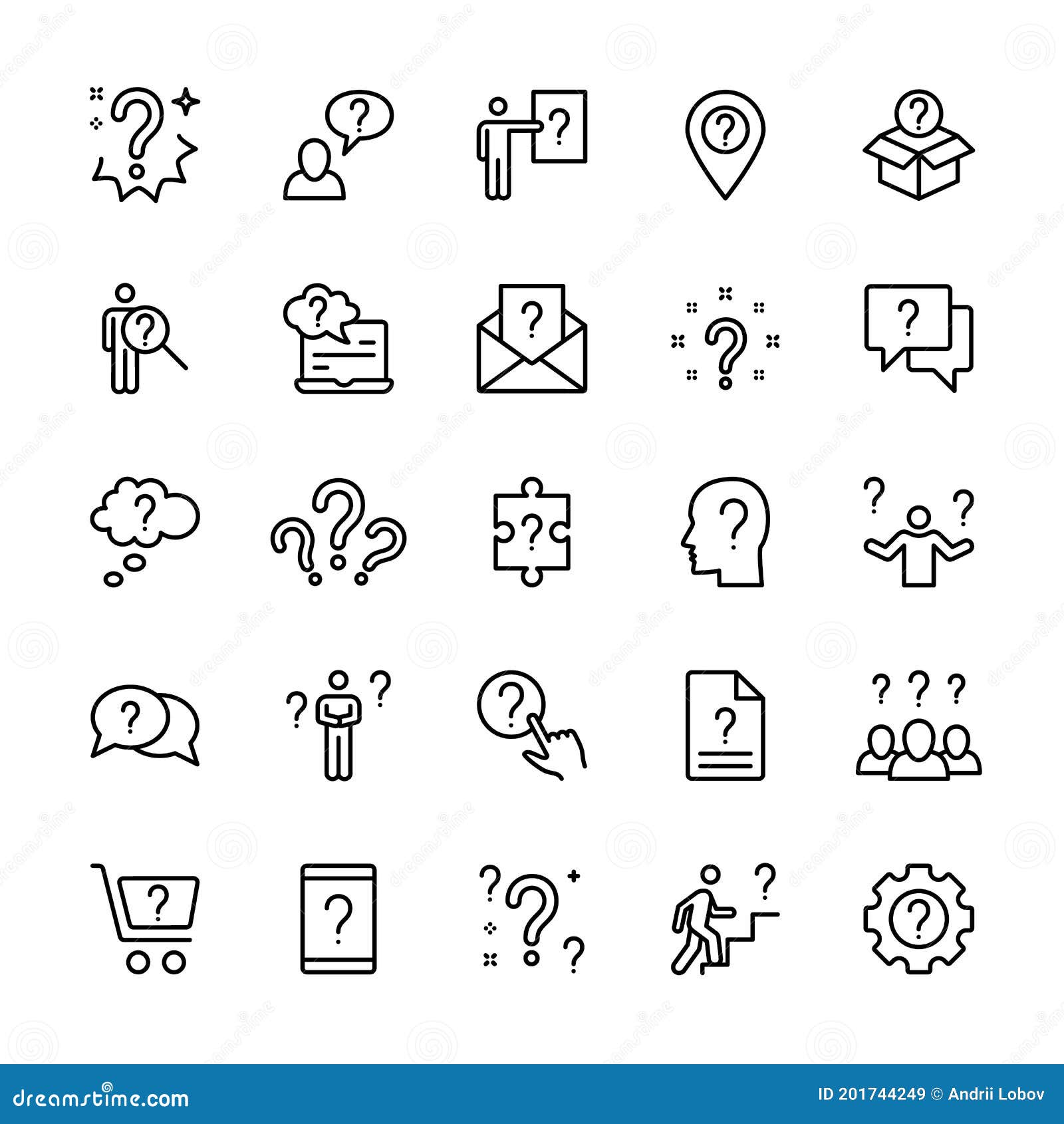 Questions and Tasks, Ask and Think, Vector Linear Icons Set. Collection ...