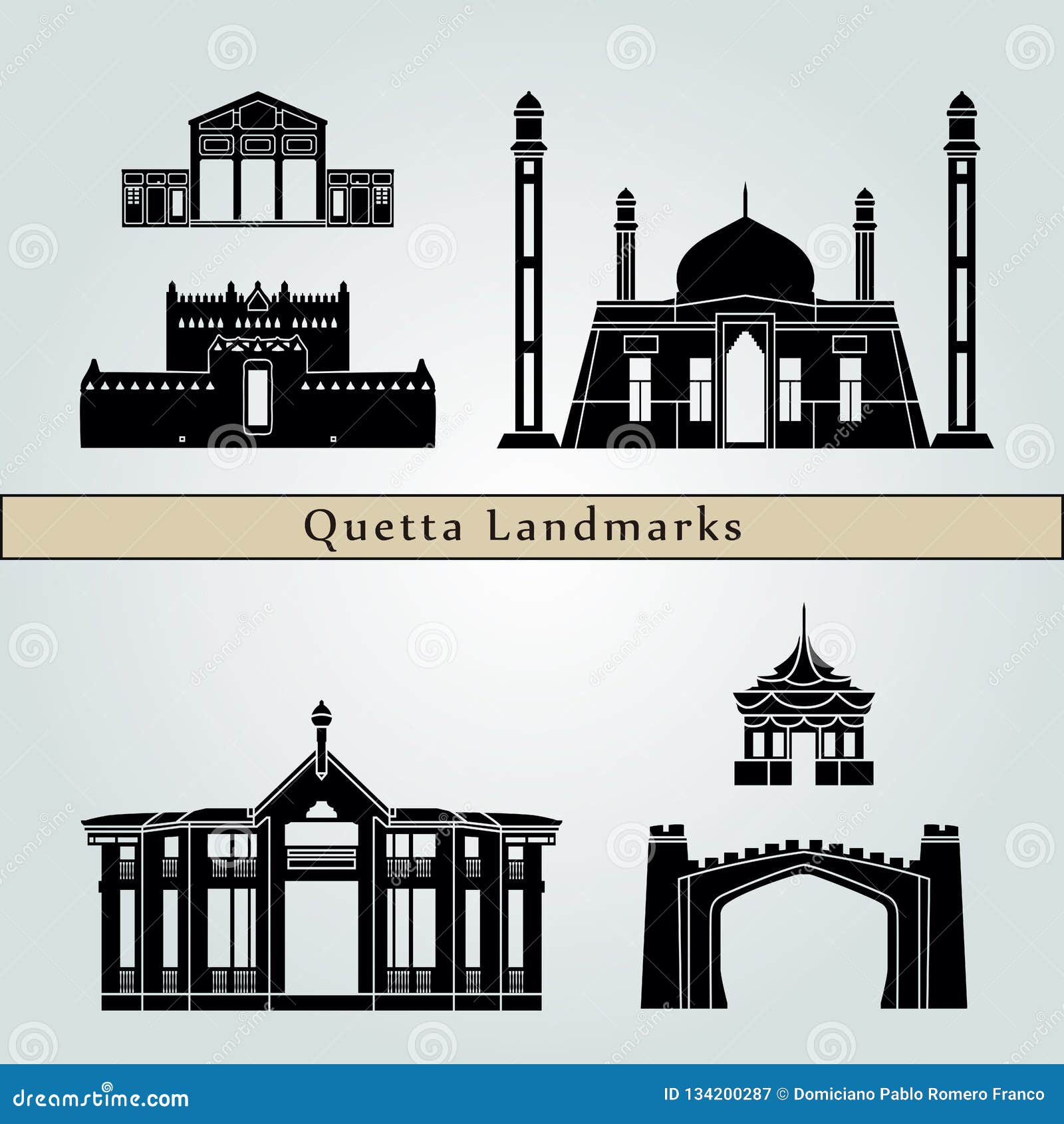Quetta Landmarks and Monuments Isolated on Blue Stock Vector ...