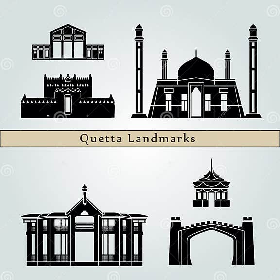 Quetta Landmarks and Monuments Isolated on Blue Stock Vector ...
