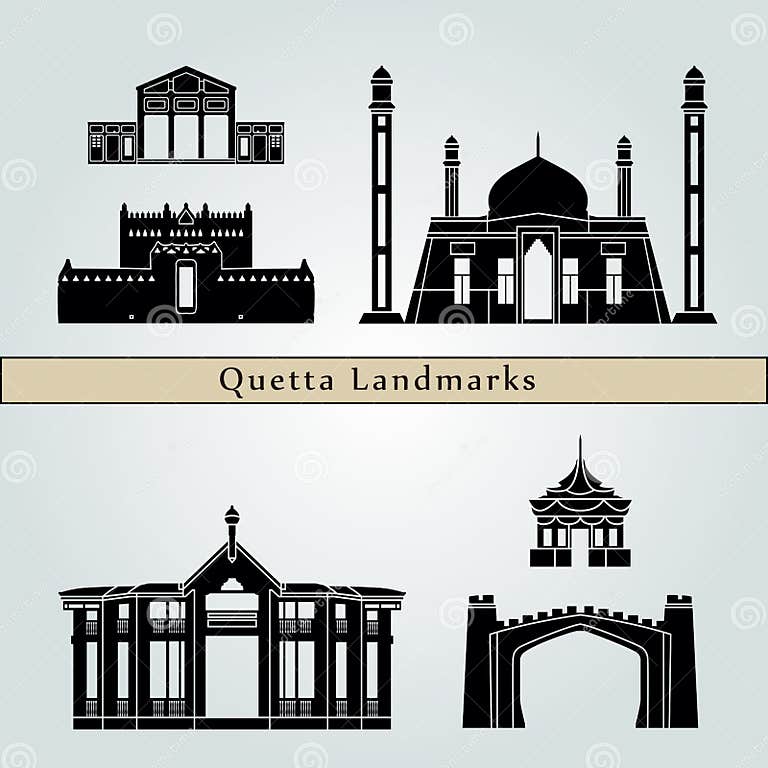 Quetta Landmarks and Monuments Isolated on Blue Stock Vector ...