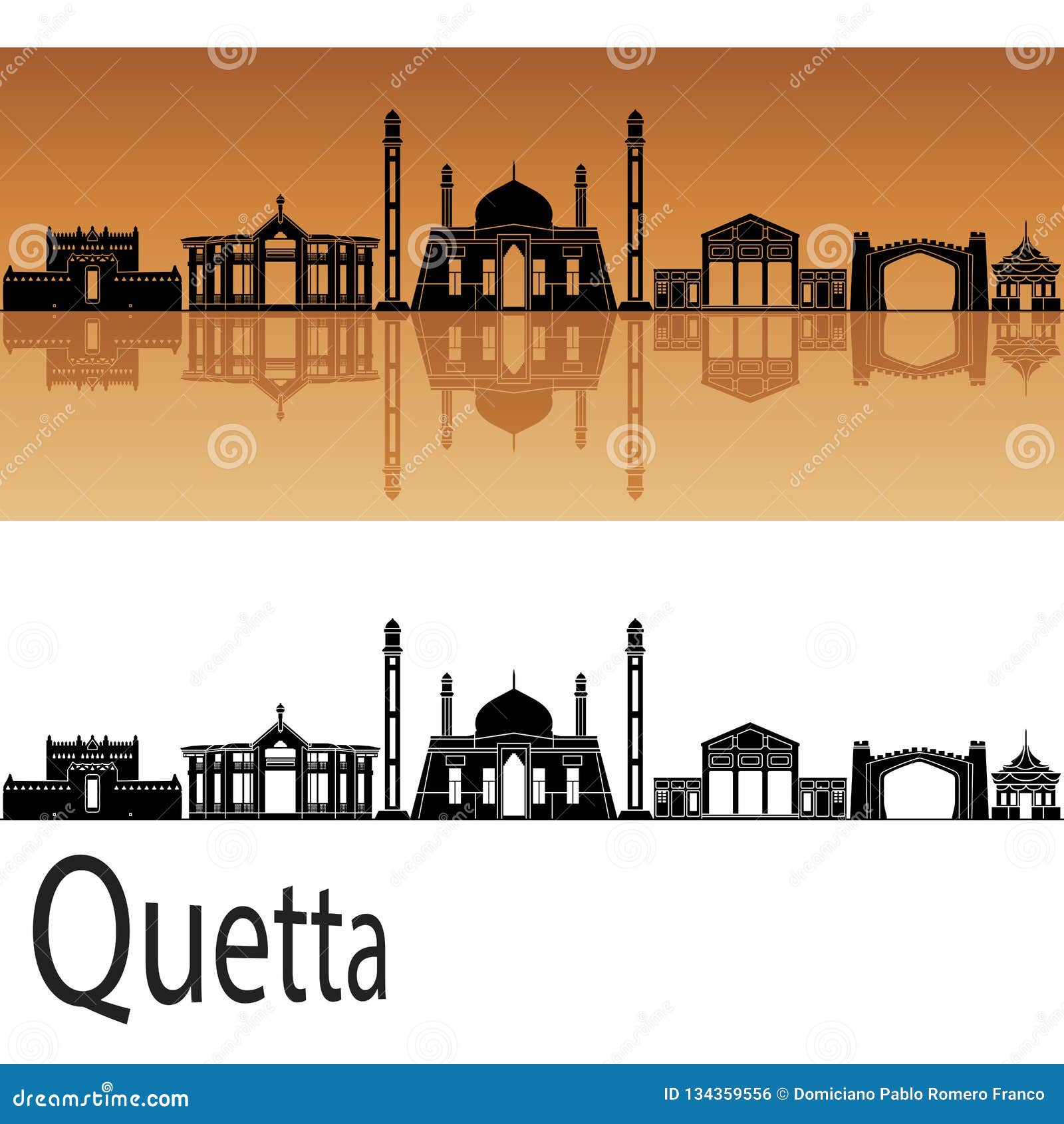 Quetta Skyline in Orange Background Stock Vector - Illustration of ...
