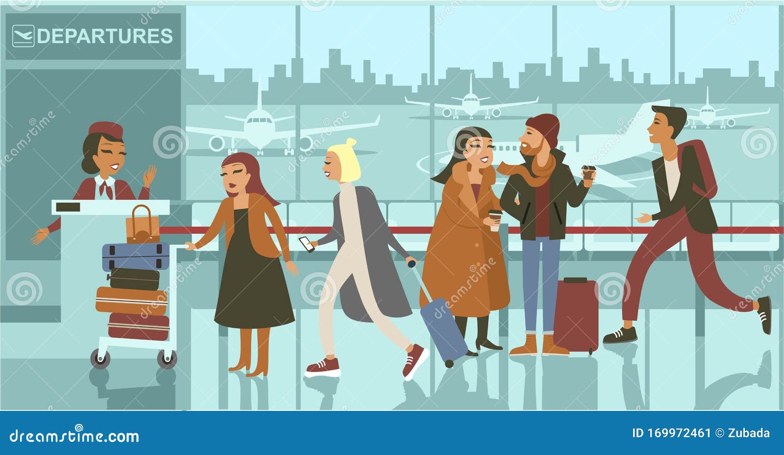 Queue at the Airport Departure Gate Stock Vector - Illustration of ...