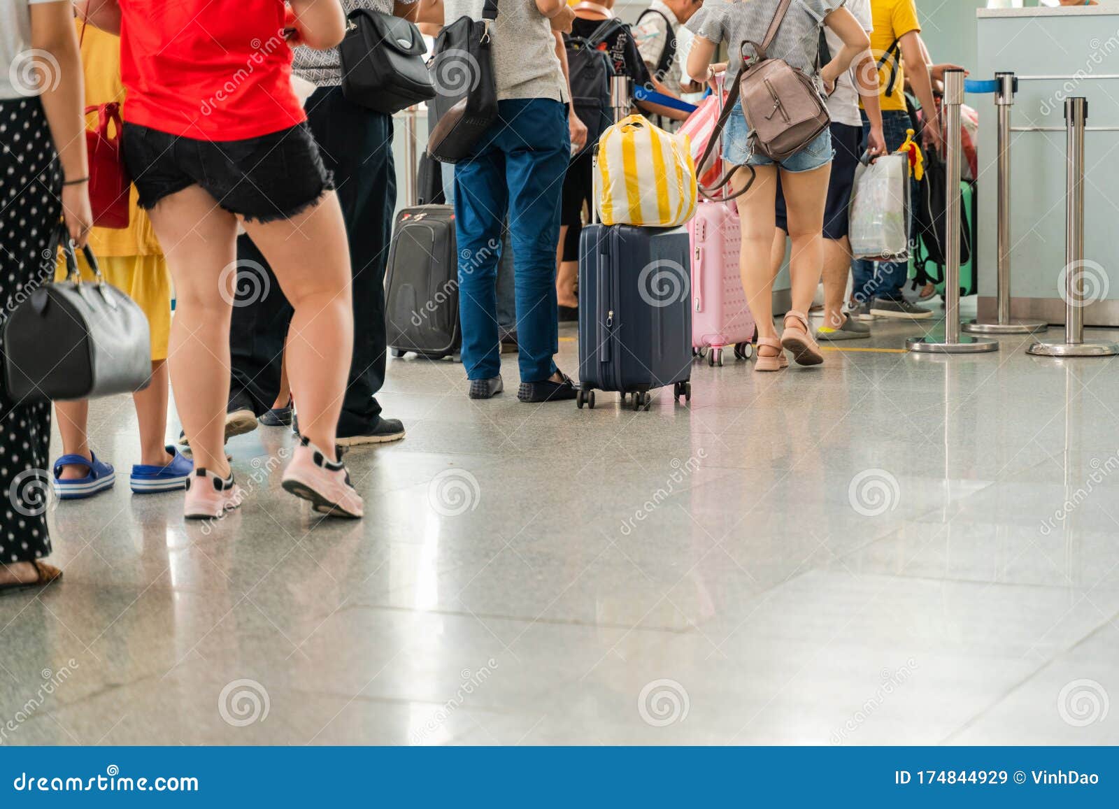 Queue of Asian People Waiting at Boarding Gate at Airport. Close-up ...