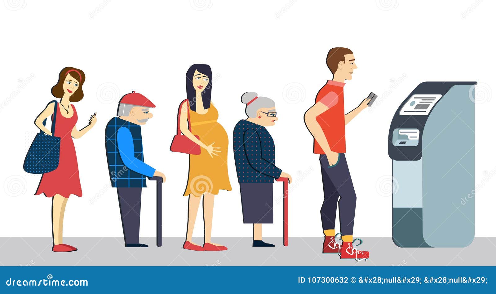 Queue At The ATM.Disgruntled People Are Standing In Line For An ... Queue At The ATM.Disgruntled People Are Standing In Line For An ...