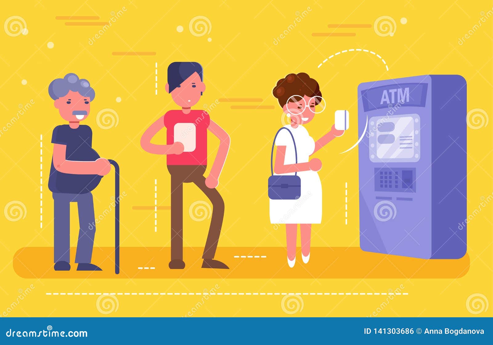 Queue at the ATM Vector. Cartoon Stock Vector - Illustration of bank ...