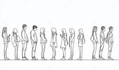 In a Queue, Business People are Standing in Continuous One-line ...