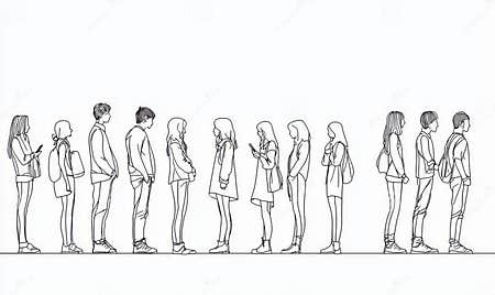 In a Queue, Business People are Standing in Continuous One-line ...