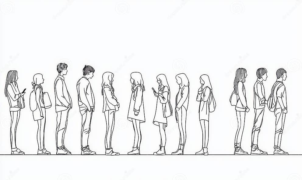 In a Queue, Business People are Standing in Continuous One-line ...