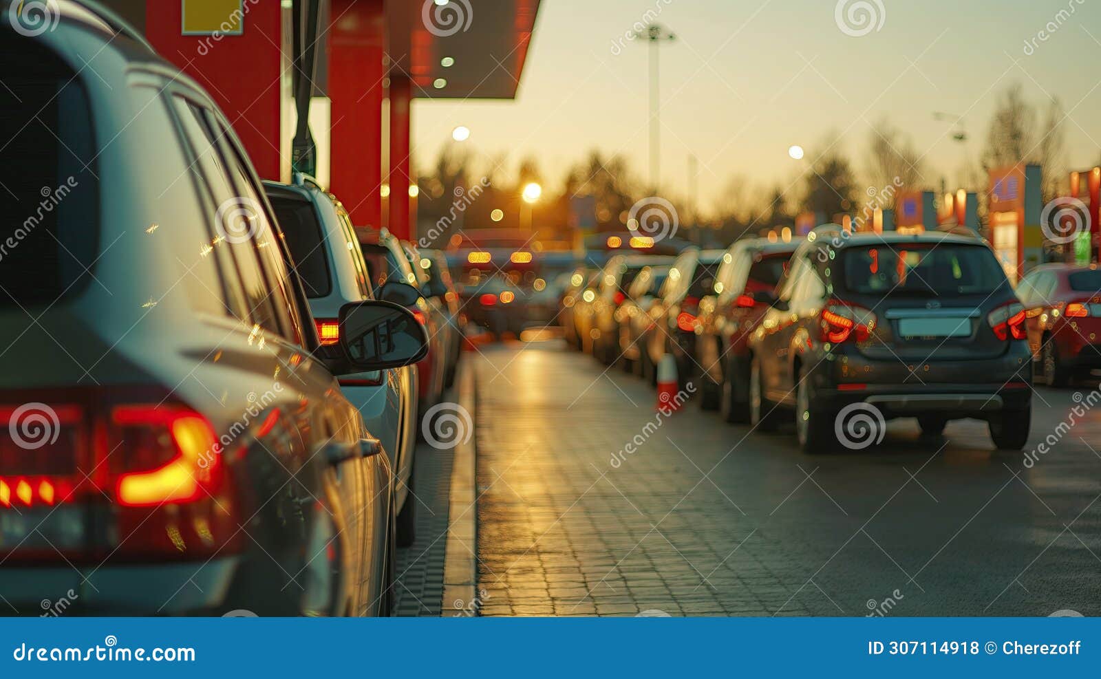 Queue of Cars To the Gas Station Stock Photo - Image of outdoor ...
