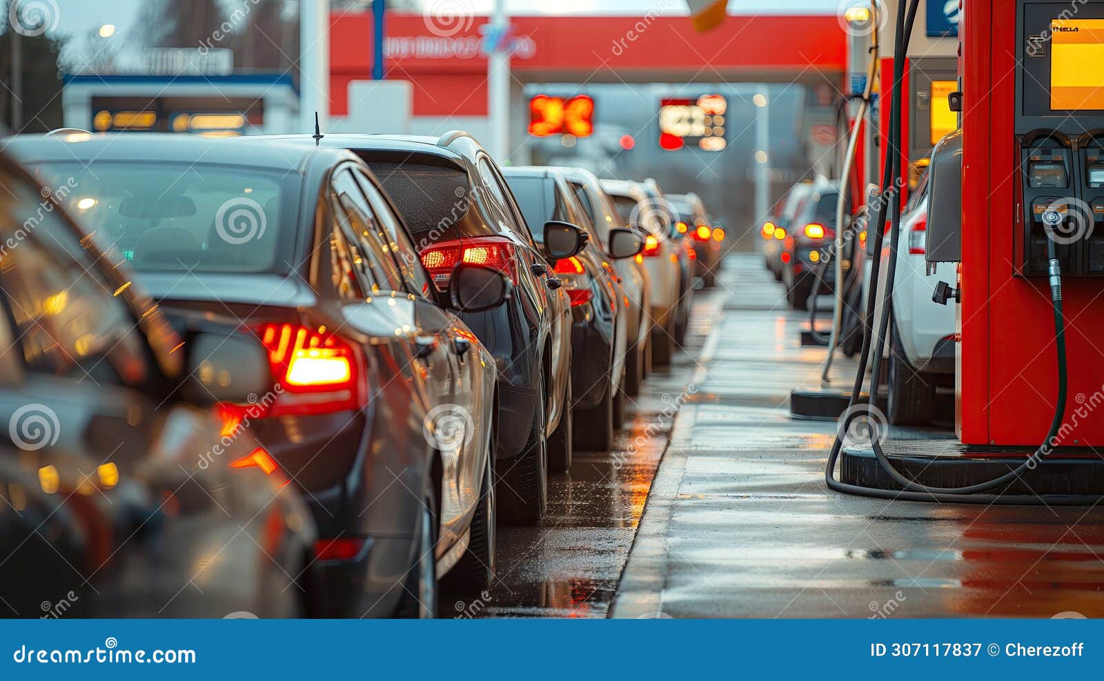 Queue of Cars To the Gas Station Stock Image - Image of transportation ...