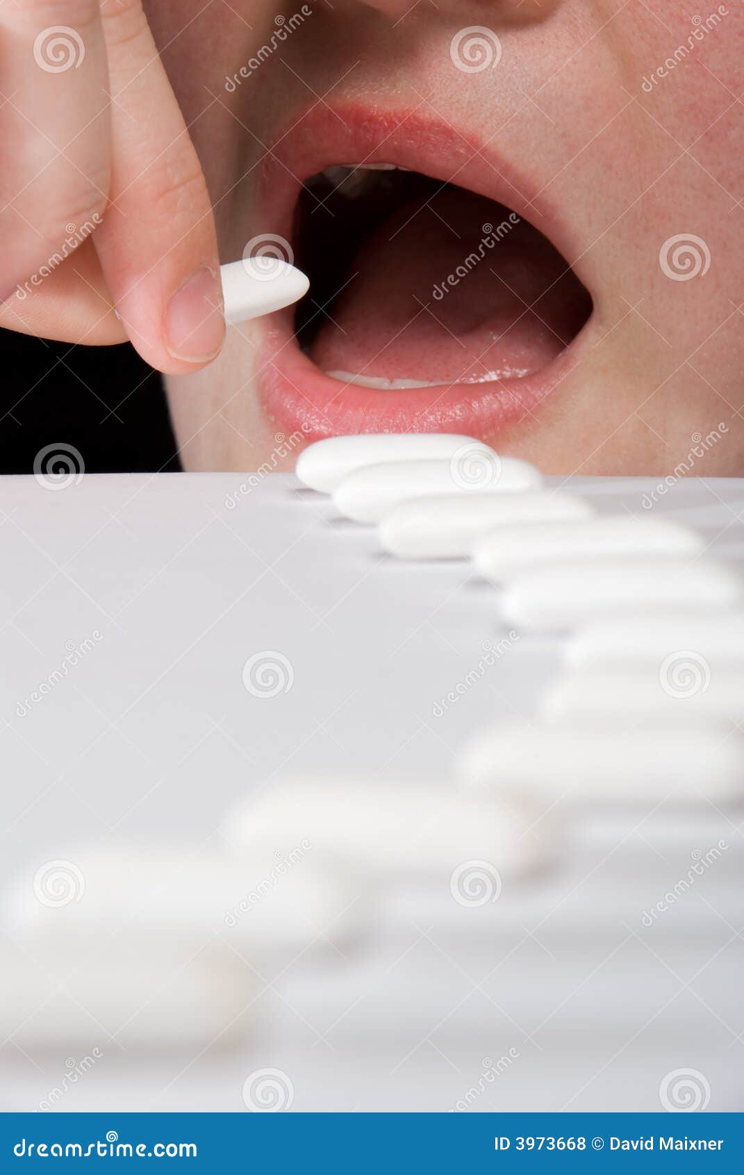 Queue of Chewing Gums Heading To Open Mouth Stock Photo - Image of ...
