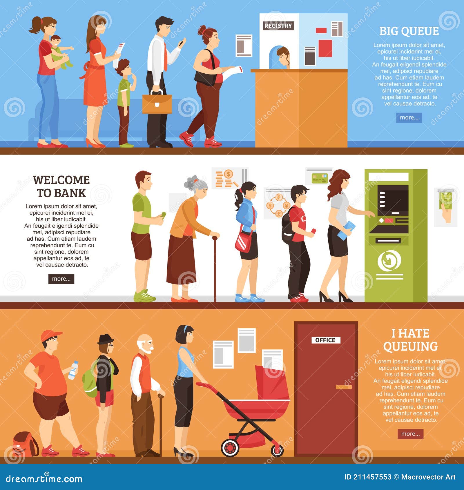 Queue Horizontal Banners Set Stock Vector - Illustration of card ...