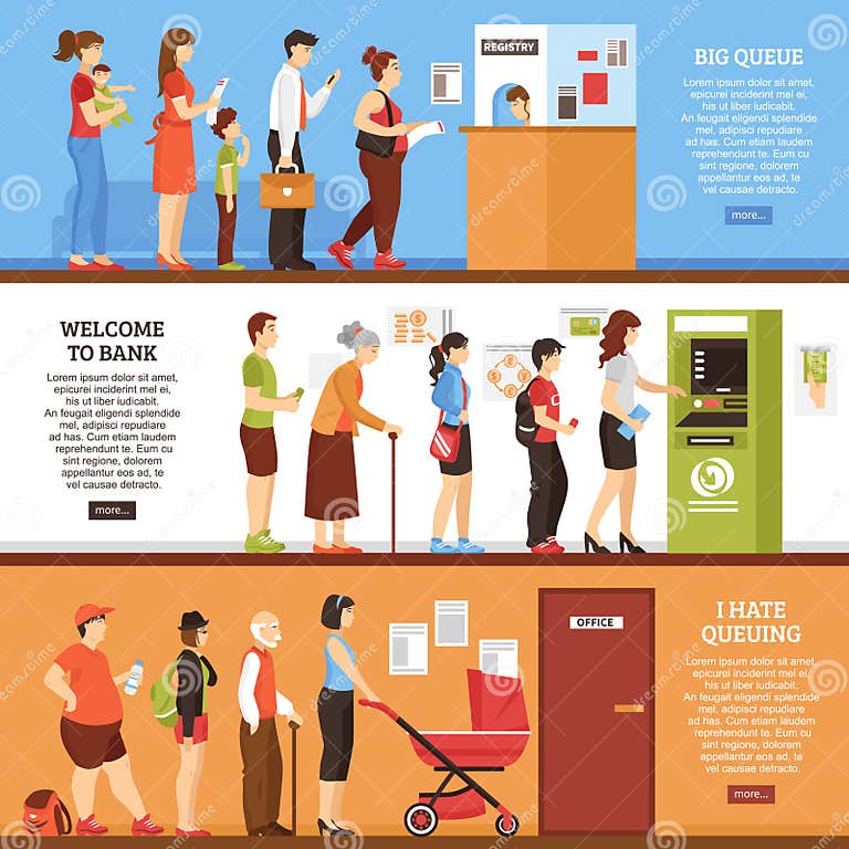 Queue Horizontal Banners Set Stock Vector - Illustration of display ...