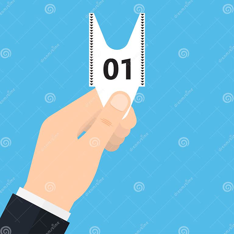 Queue Number Ticket in Hand. Stock Vector - Illustration of dispense ...