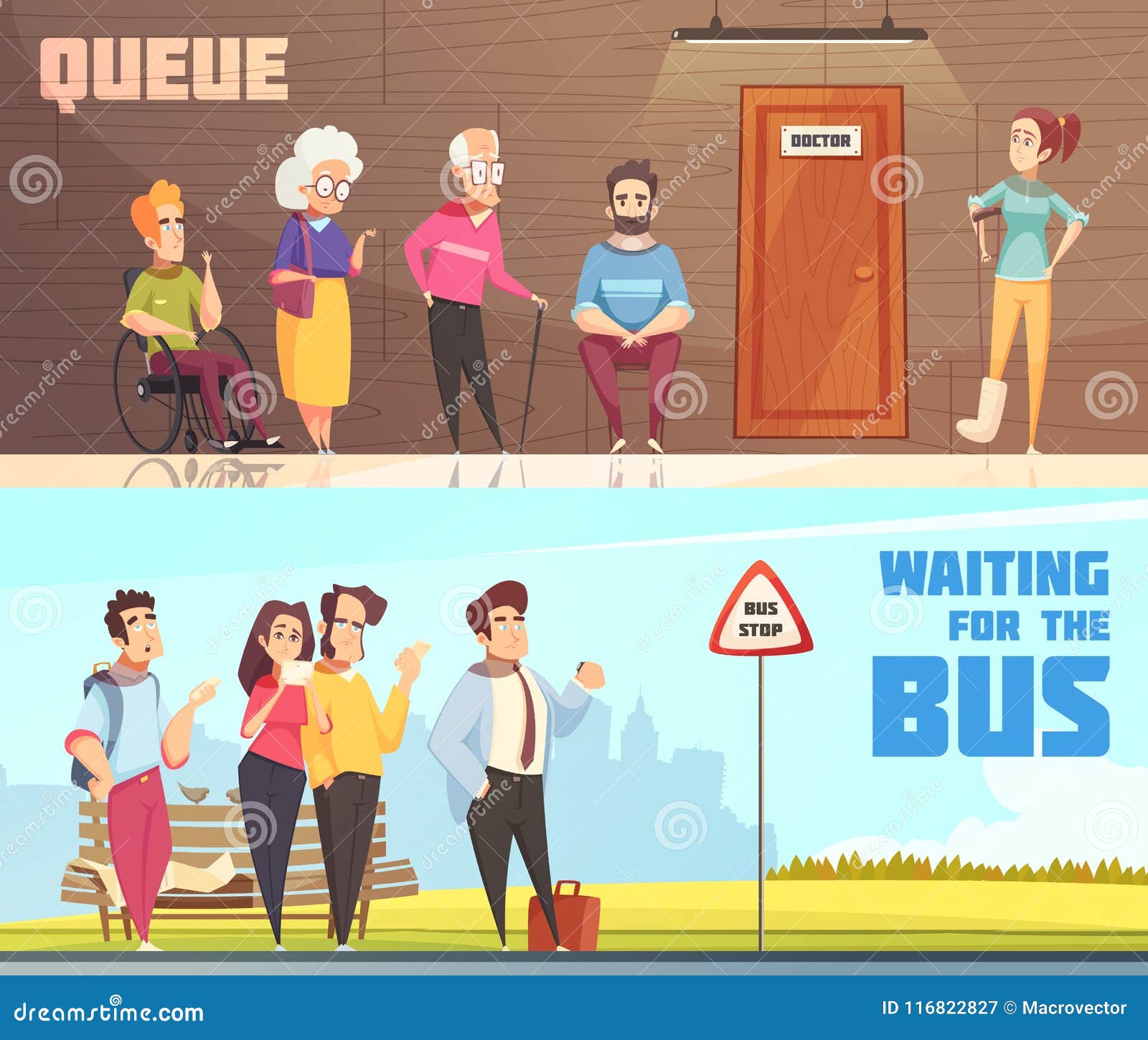 Queue People Banners Set stock vector. Illustration of line - 116822827