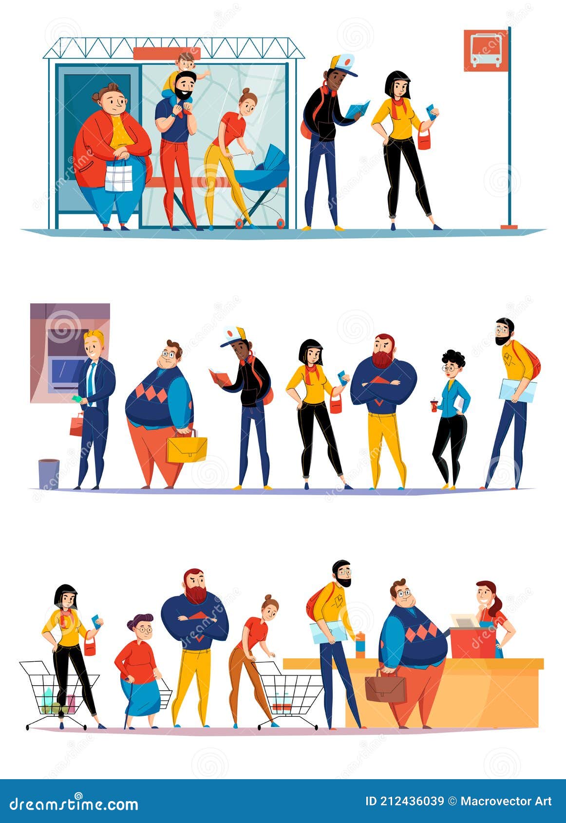 Queue People Horizontale Sets Stock Vector - Illustration of banner ...