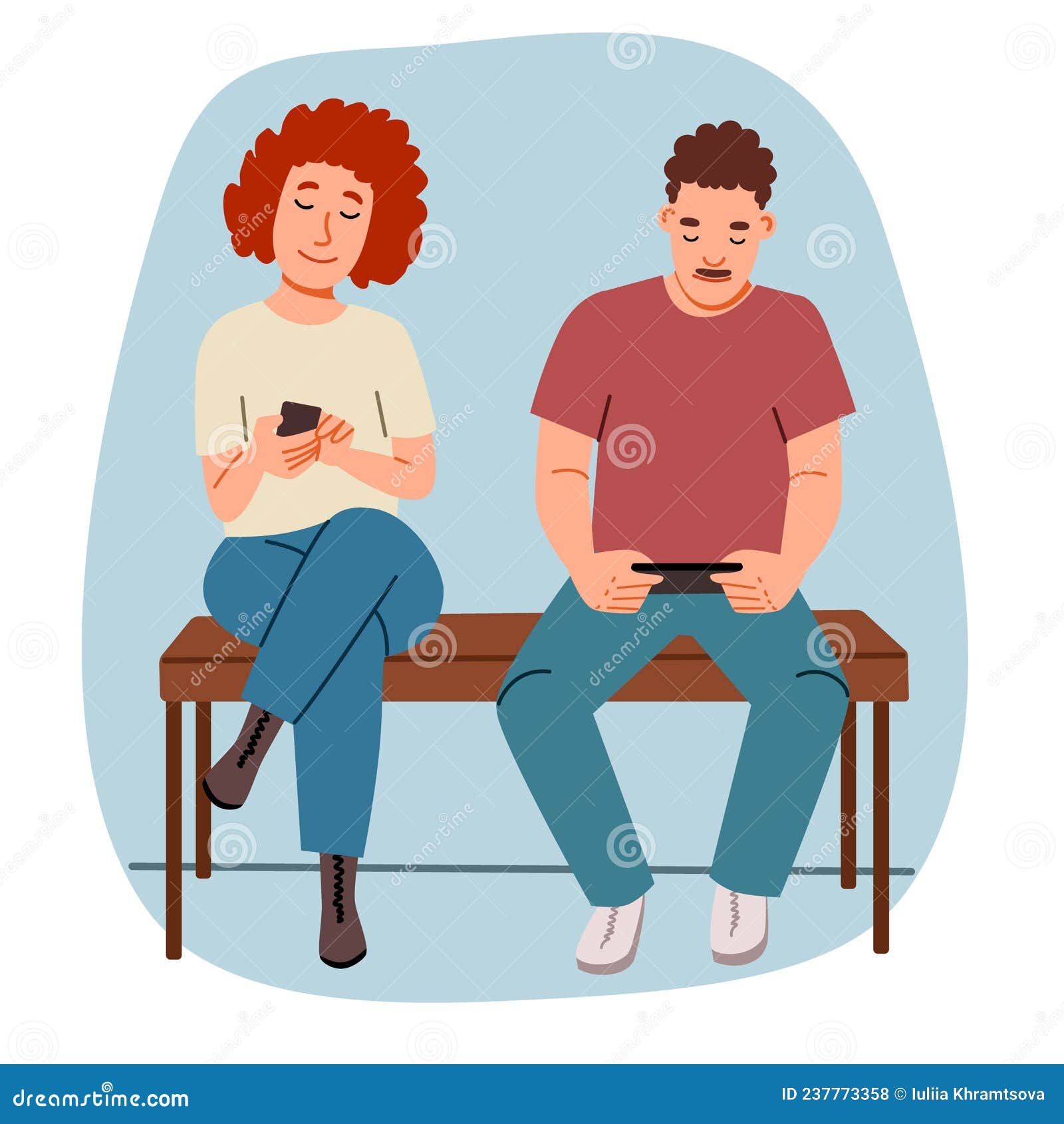 Queue. People are Sitting in Line on a Bench Stock Vector ...