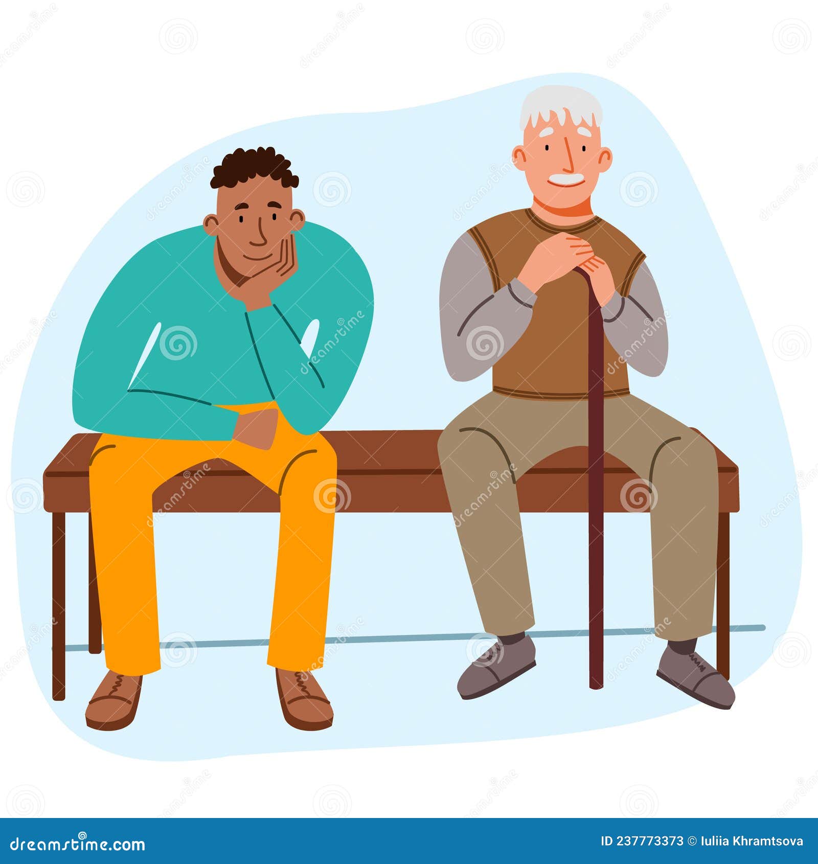 Queue. People are Sitting in Line on a Bench Stock Vector ...