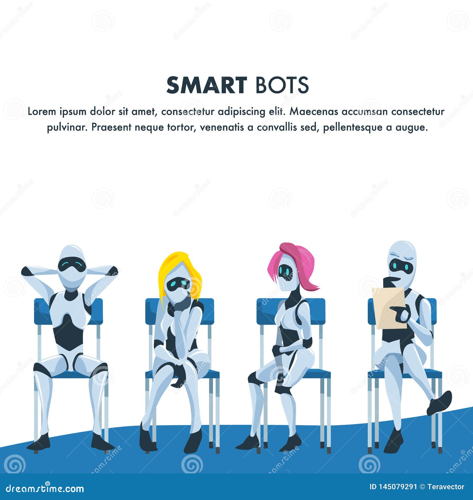 Queue of Smart Robot Sit Wait for Job Interview Stock Vector - Illustration of banner, modern ...