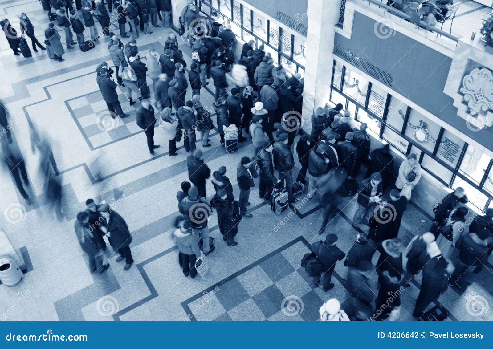 Queue in Ticket Window Top View Stock Photo - Image of baggage, people ...