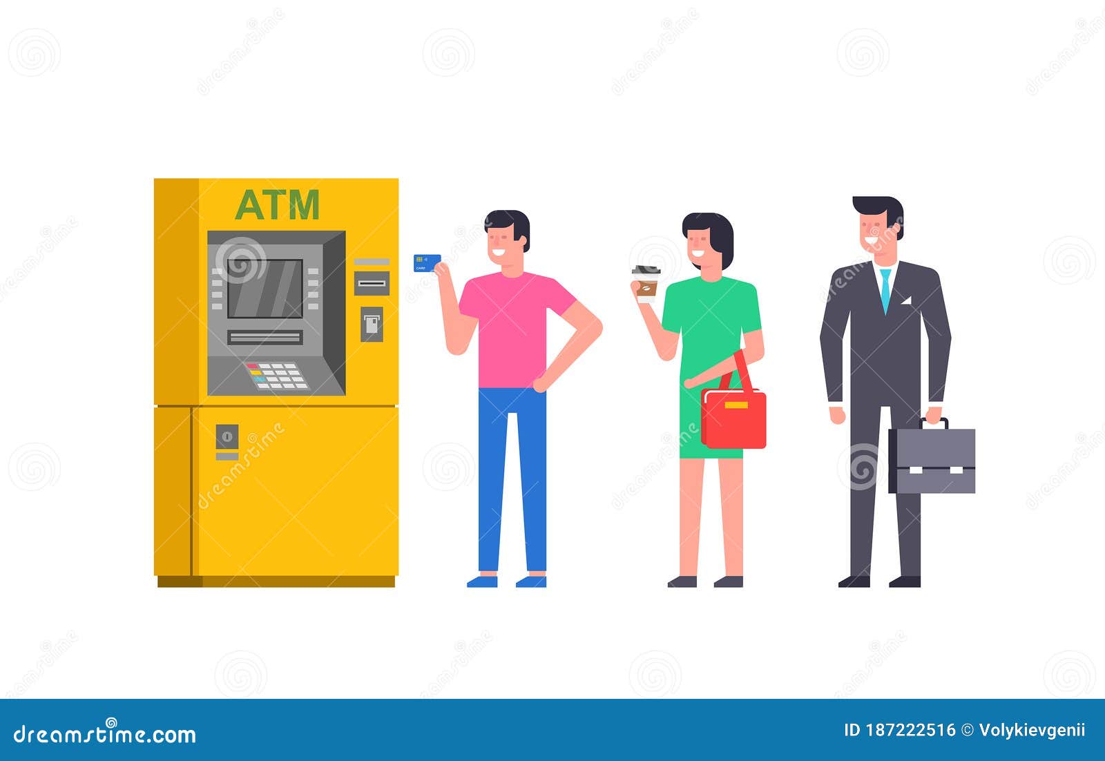 Queue to ATM stock vector. Illustration of transaction - 187222516