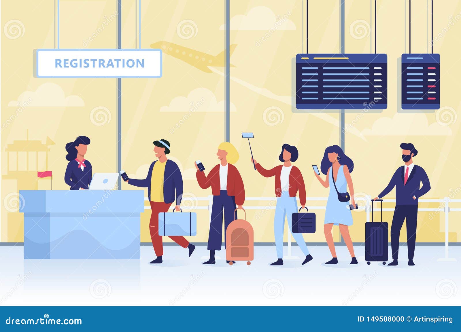Queue To the Check-in in the Airport. People with Luggage Stock Vector ... Queue To the Check-in in the Airport. People with Luggage Stock Vector ...